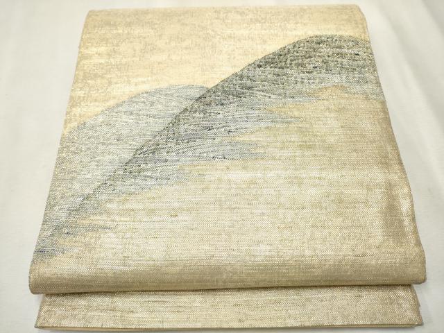 平和屋着物●西陣　老舗　渡文謹製　手織　太鼓柄袋帯　紬地　遠山文　銀糸　正絹　逸品　CAAV7127hy