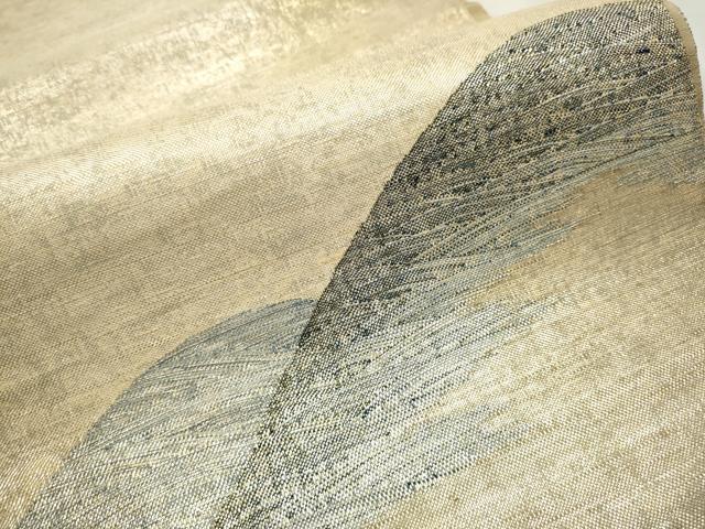 平和屋着物○西陣 老舗 渡文謹製 手織 太鼓柄袋帯 紬地 遠山文 銀糸