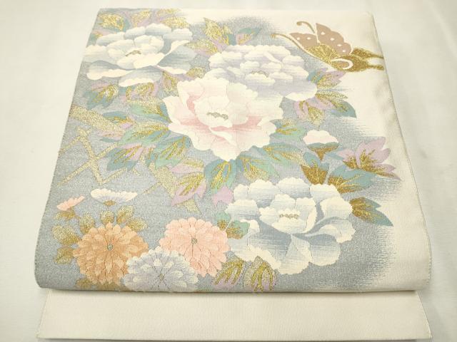 平和屋着物●爪掻き本綴れ　八寸名古屋帯　草花文　金銀糸　正絹　逸品　CAAV7137hy