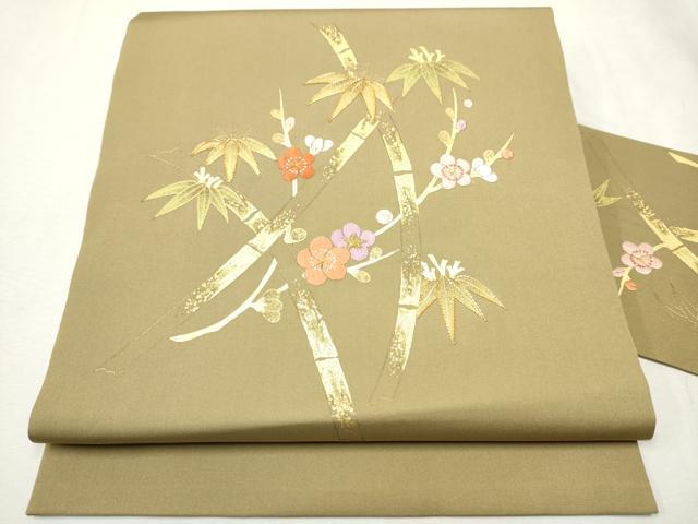 平和屋着物●中国三大刺繍　相良刺繍　塩瀬　九寸名古屋帯　駒刺繍　枝梅笹文　金彩　正絹　逸品　CAAV7152hy