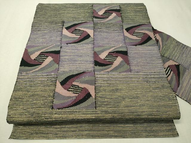 平和屋着物●八寸名古屋帯　紬地　市松吉祥文　金糸　正絹　逸品　CAAV8579vp