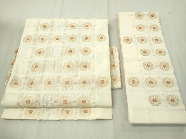 平和屋着物●つけ帯　格子花文　吉野間道　金糸　正絹　逸品　CAAV8701vp