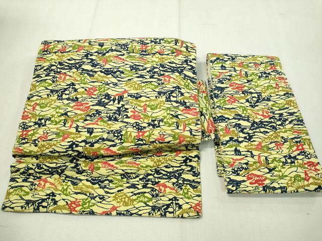 平和屋着物●つけ帯　型染め　風景文　正絹　逸品　CAAV8702vp