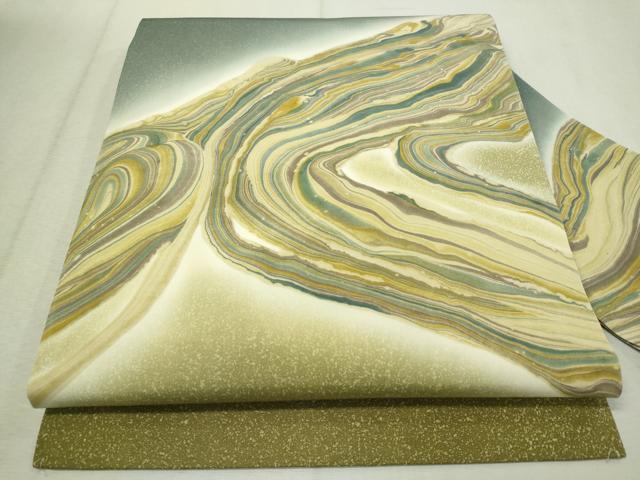 平和屋着物●塩瀬　九寸名古屋帯　作家物　道長文様　たたき染め　正絹　逸品　CAAV8723vp