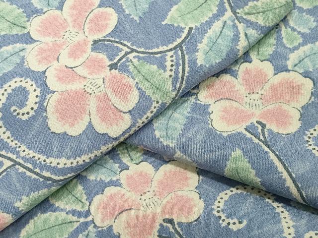 平和屋着物▽小紋　単衣　花唐草文　洗える着物　CAAV8892gh