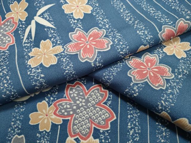 平和屋着物▽小紋　単衣　舞桜笹文　洗える着物　CAAV8896gh