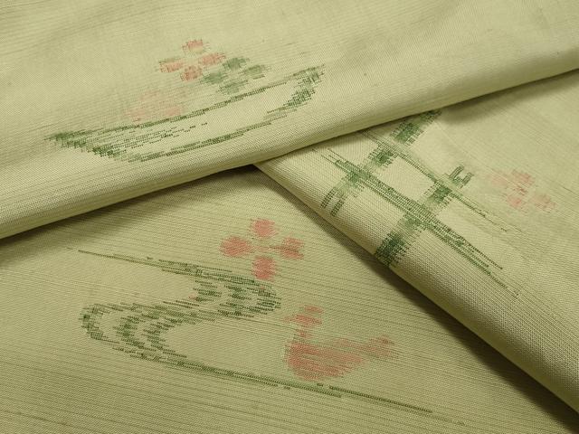 平和屋着物▽上質な紬　単衣　花鳥文　正絹　逸品　CAAV8901gh