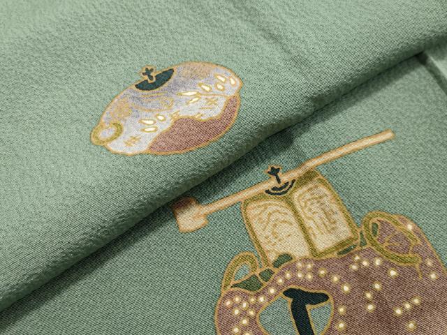 平和屋着物▽訪問着 単衣 作家物 刺繍 器物文 金彩 正絹 逸品