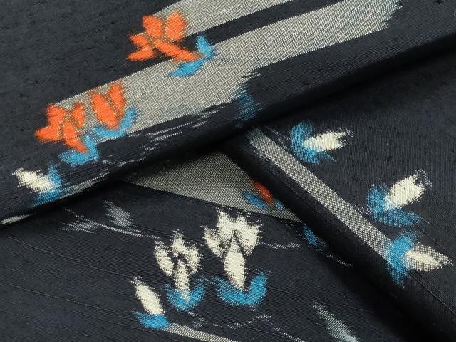 平和屋着物▽上質な紬　単衣　草花文　正絹　逸品　CAAV8929gh