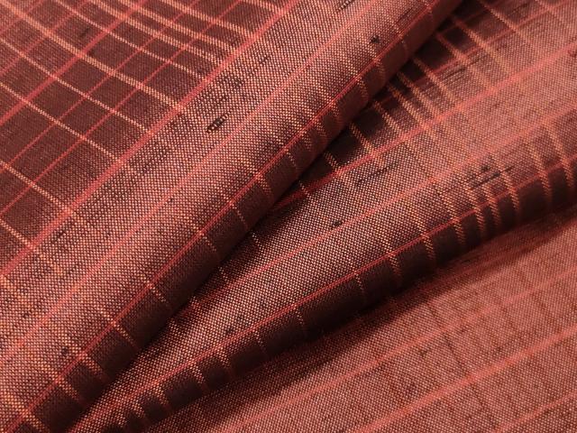 平和屋着物▽上質な紬 　単衣　格子柄　正絹　逸品　未使用　CAAV8934gh