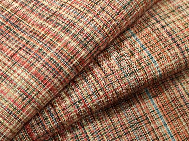 平和屋着物▽上質な紬　単衣　格子柄　正絹　逸品　CAAV8939gh