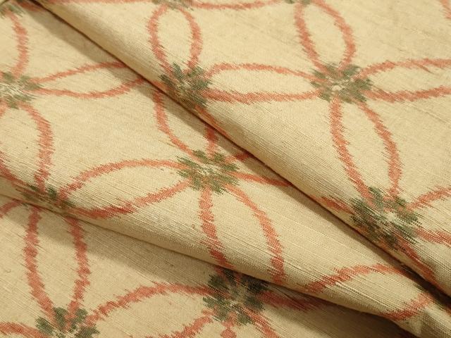 平和屋着物▽上質な紬　単衣　七宝花文　正絹　逸品　CAAV8948gh