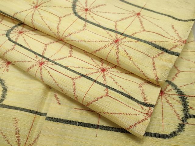 平和屋着物▽上質な紬 　単衣　エ霞麻の葉文様　正絹　逸品　未使用　CAAV8956gh