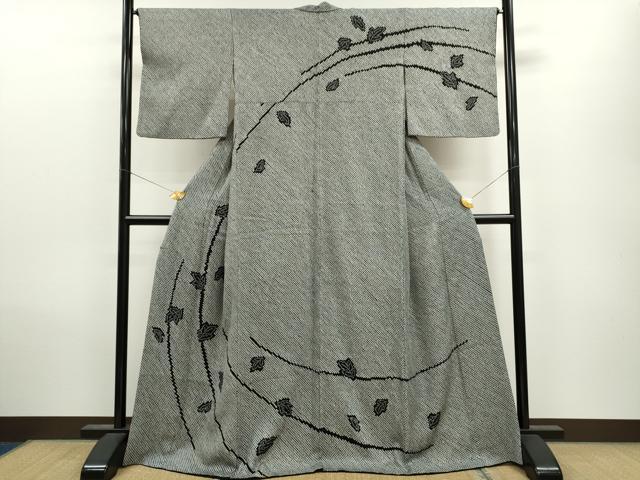 平和屋着物●訪問着　総絞り　舞葉文　黒地　正絹　逸品　CAAV9317ze