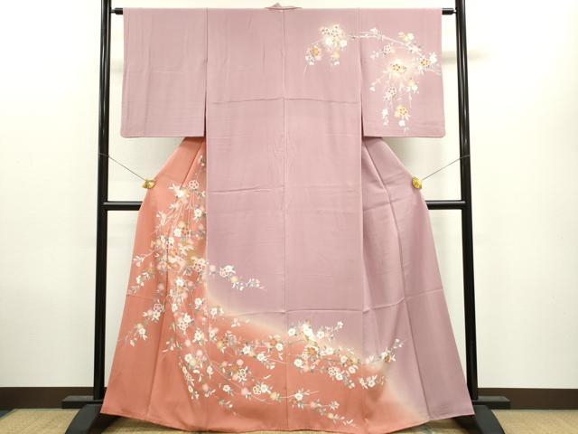 平和屋着物●訪問着　扇面短冊枝花文　暈し染め　金彩　正絹　逸品　CAAV9339ze