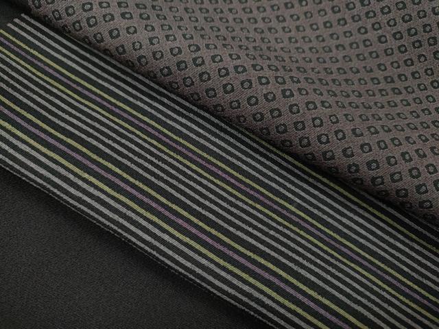 平和屋着物●上質な小紋　横段吉祥文　黒地　正絹　逸品　CAAV9341ze