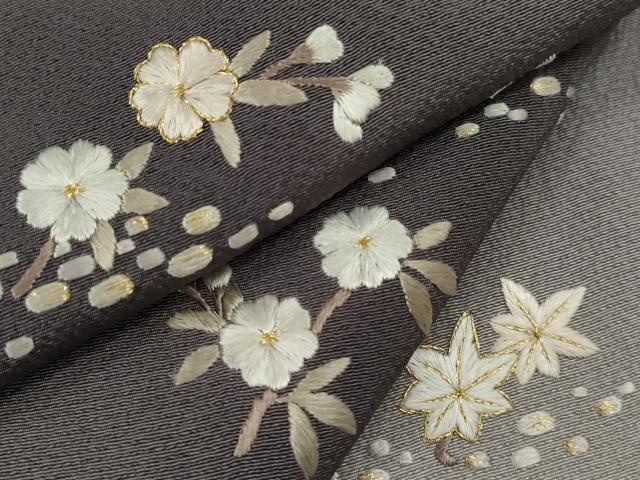 平和屋着物●訪問着　総刺繍　駒刺繍　舞花文　暈し染め　金糸　正絹　逸品　CAAV9360ze