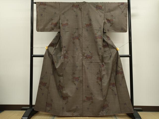 平和屋着物○本場大島紬 7マルキ 泥染め 陶器吉祥花文 正絹 逸品