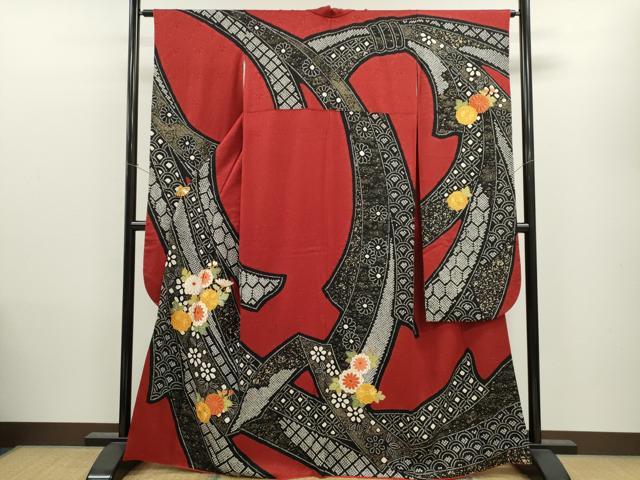 平和屋着物●豪華振袖　駒刺繍　絞り　熨斗吉祥菊文　金彩　正絹　逸品　CAAV9376ze