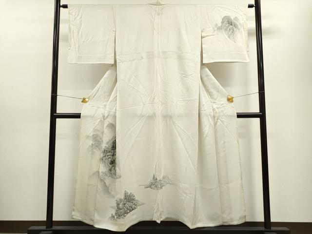 平和屋着物▽訪問着　単衣　刺繍　手描き　風景文　正絹　逸品　CAAV9421ze