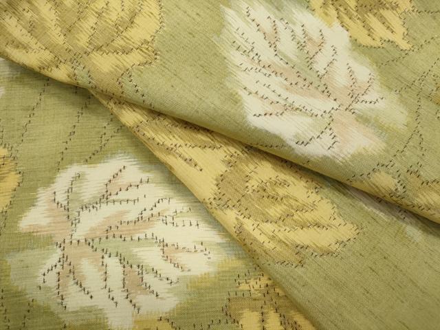 平和屋着物▽上質な紬　単衣　舞葉文　正絹　逸品　CAAV9443ze