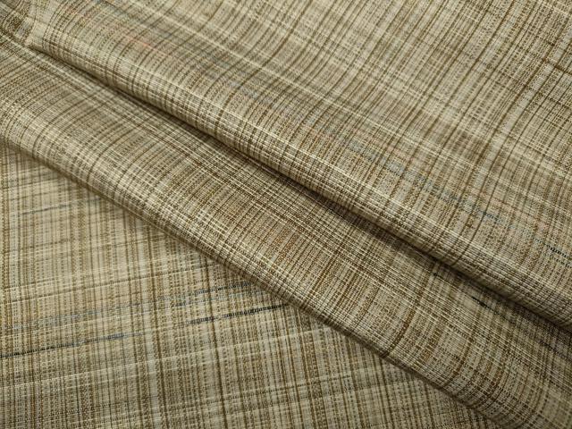 平和屋着物▽上質な紬　単衣　格子柄　正絹　逸品　CAAV9447ze