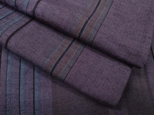 平和屋着物▽上質な紬　単衣　縞　正絹　逸品　CAAV9470ze