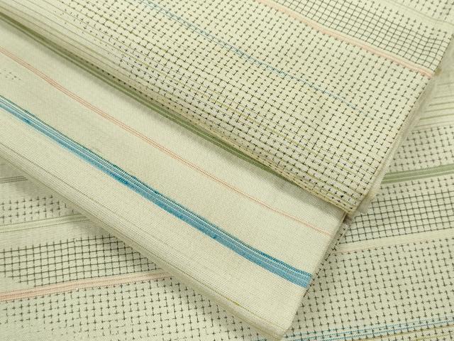 平和屋着物▽上質な紬　単衣　横段吉祥文　正絹　逸品　CAAV9479ze