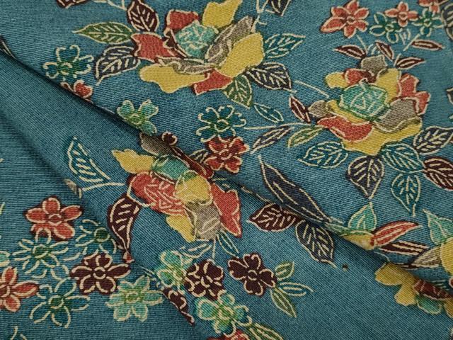 平和屋着物▽上質な小紋　単衣　型染め　枝花文　正絹　逸品　CAAV9480ze