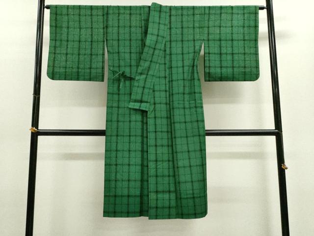 平和屋着物▽道中着　スリーシーズン　春夏秋　塵除け　ロングコート　格子柄　正絹　逸品　CAAV9490ze