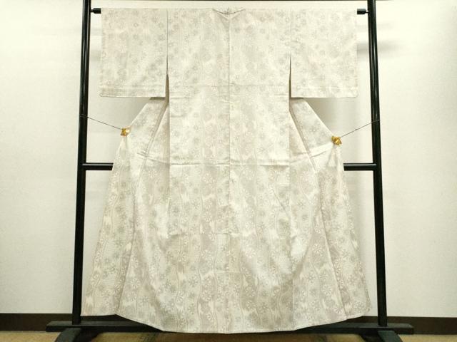 平和屋着物▽上質な紬 単衣 縞 正絹 逸品 AAAV8394fy