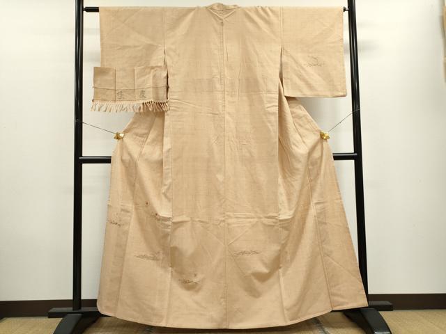 平和屋着物▽訪問着　単衣　紬地　刺繍　草花文　金彩　反端付き　正絹　逸品　CAAV9501ze