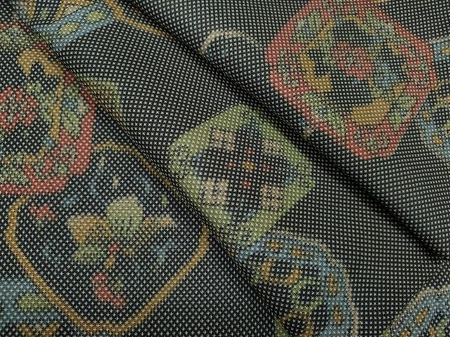 平和屋着物▽上質なお召　単衣　吉祥草花文　正絹　逸品　CAAV9523ze