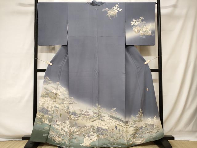 平和屋着物●十日町友禅作家　林静穂　訪問着　人物風景文　暈し染め　正絹　逸品　CAAW0519ev