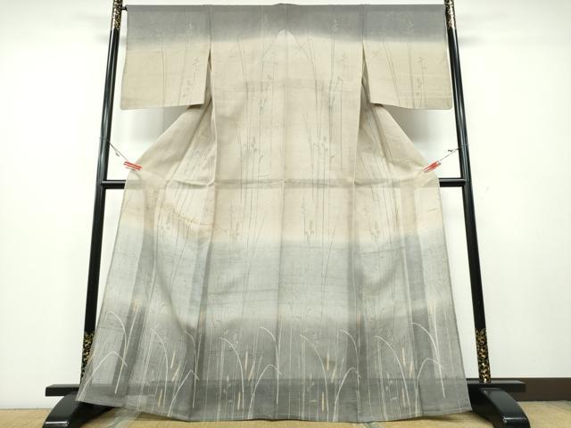 平和屋着物＊夏物　訪問着　絽紬地　手描き　水辺風景文　正絹　逸品　CAAW0885ng