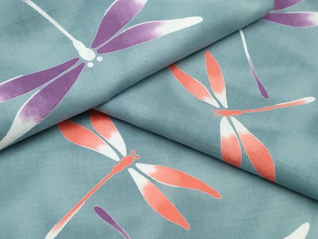 平和屋着物∴夏物　浴衣　トンボ　蜻蛉　綿　逸品　未使用　CAAW0935ng