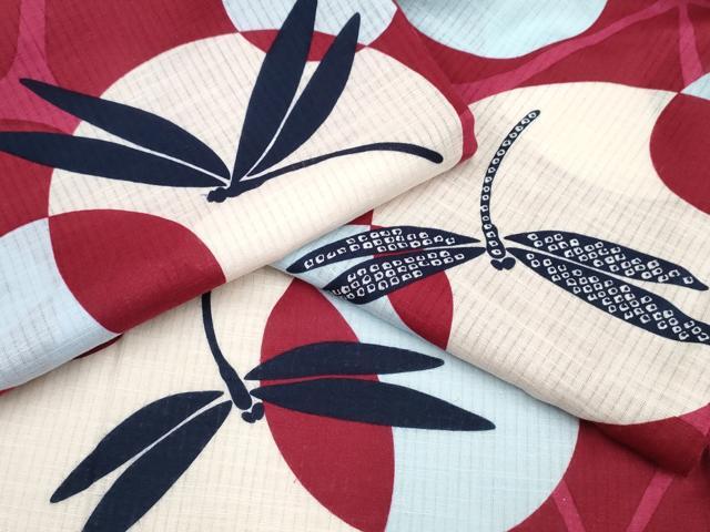 平和屋着物∴夏物　浴衣　蜻蛉　トンボ　吉祥丸文　綿　逸品　CAAW0939ng