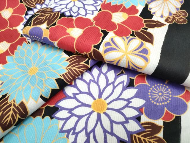 平和屋着物∴夏物　浴衣　間道　舞花尽くし　綿　逸品　CAAW0950ng