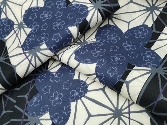 平和屋着物∴夏物　浴衣　舞桜間道　麻の葉文様　綿　逸品　CAAW0953ng