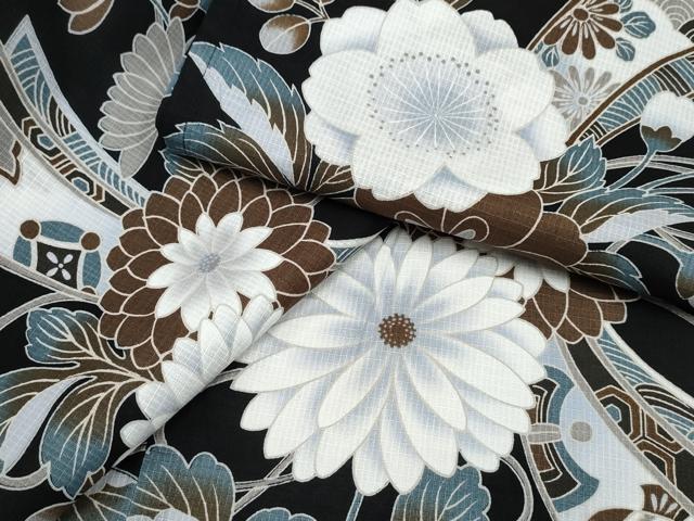平和屋着物∴夏物　浴衣　綿紅梅　束ね熨斗吉祥花文　黒地　綿　逸品　CAAW0954ng