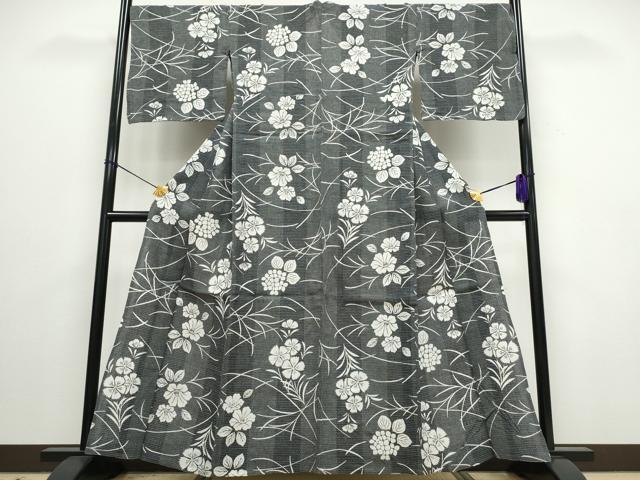 平和屋着物∴夏物　浴衣　芝草舞花文　綿麻　逸品　CAAW0957ng