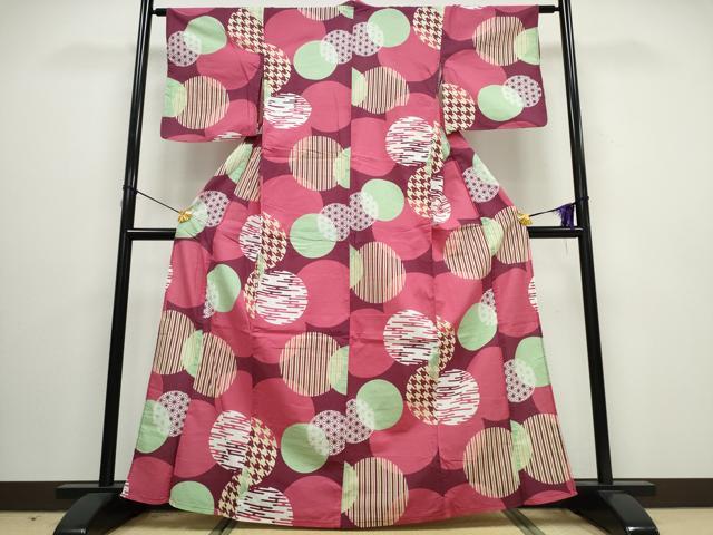 平和屋着物∴夏物　浴衣　吉祥丸文　綿　逸品　CAAW0958ng