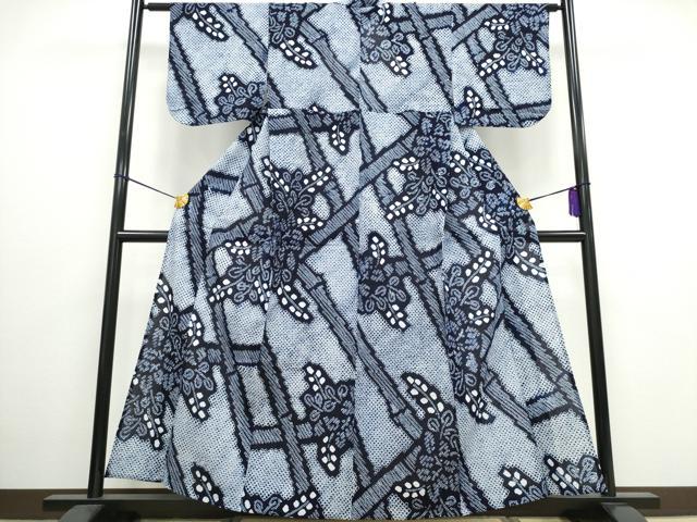 平和屋着物∴夏物　浴衣　有松鳴海絞り　竹垣草花文　綿　逸品　CAAW0979ng