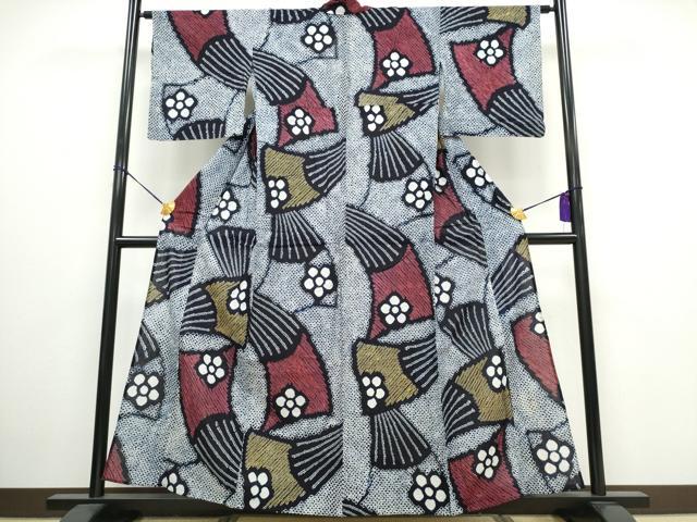 平和屋着物∴夏物　浴衣　有松鳴海絞り　扇花文　綿　逸品　CAAW0985ng