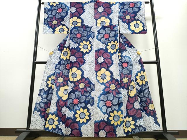 平和屋着物∴夏物　浴衣　有松鳴海絞り　舞花文　綿　逸品　CAAW0995ng