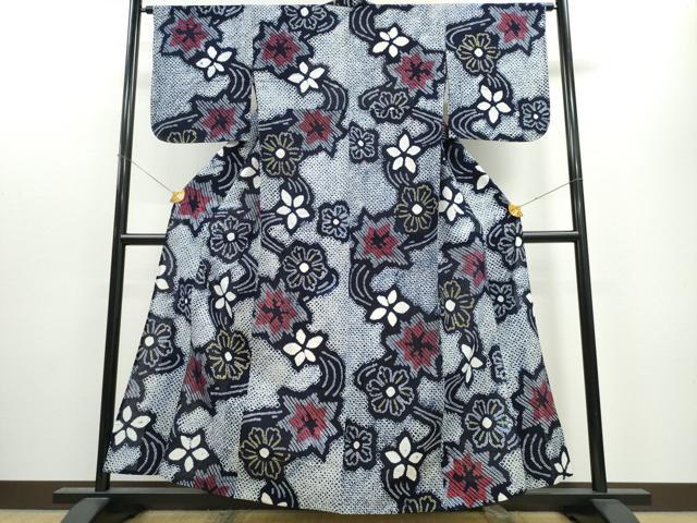 平和屋着物∴夏物　浴衣　有松鳴海絞り　流水舞花文　綿　逸品　CAAW1028ng