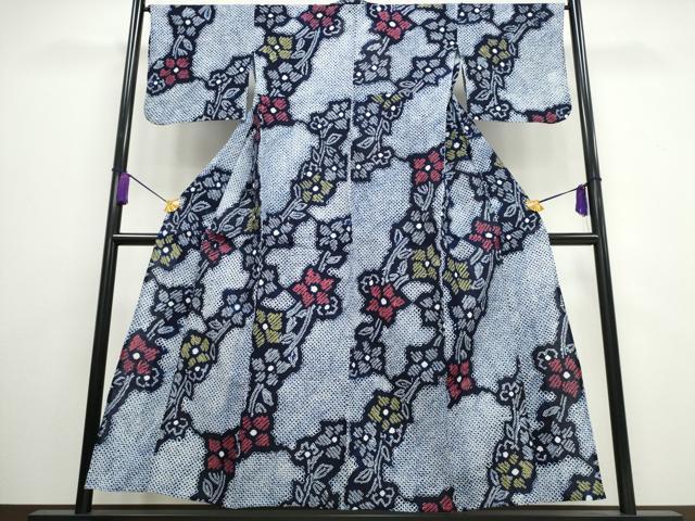 平和屋着物∴夏物　浴衣　有松鳴海絞り　枝花文　綿　逸品　CAAW1043ng