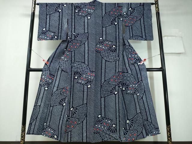 平和屋着物∴夏物　浴衣　有松鳴海絞り　扇面重ね吉祥文　綿　逸品　CAAW1072ng