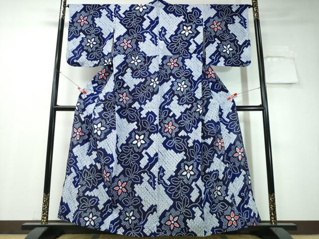 平和屋着物∴夏物　浴衣　有松鳴海絞り　枝花文　綿　逸品　未使用　CAAW1075ng