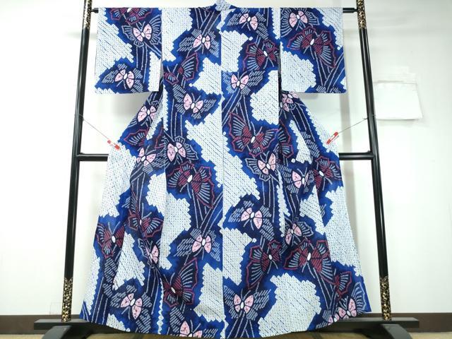 平和屋着物∴夏物　浴衣　有松鳴海絞り　舞蝶文　綿　逸品　CAAW1091ng